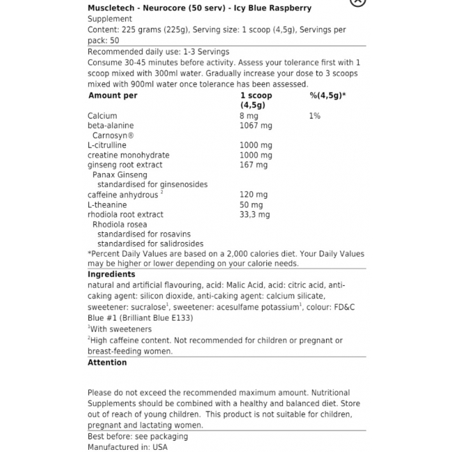 Pudra energizanta, Muscletech, Neurocore, Arome Multiple, 212 grame ...